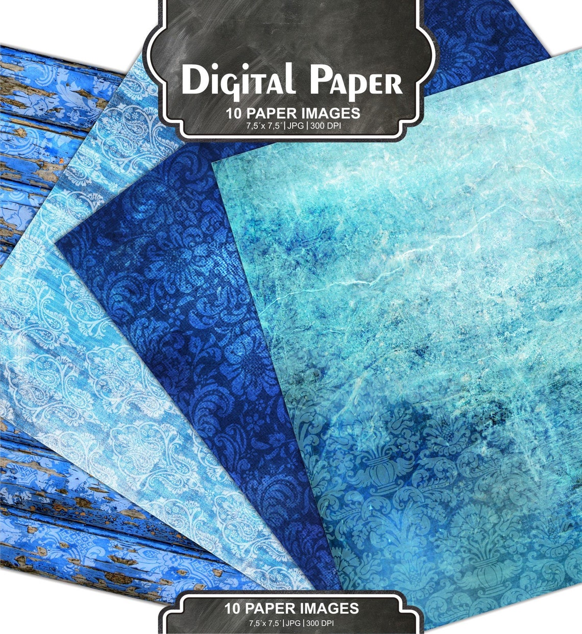 Digital Paper Pack, Blue Paper, Wood Texture Background, Printable ...