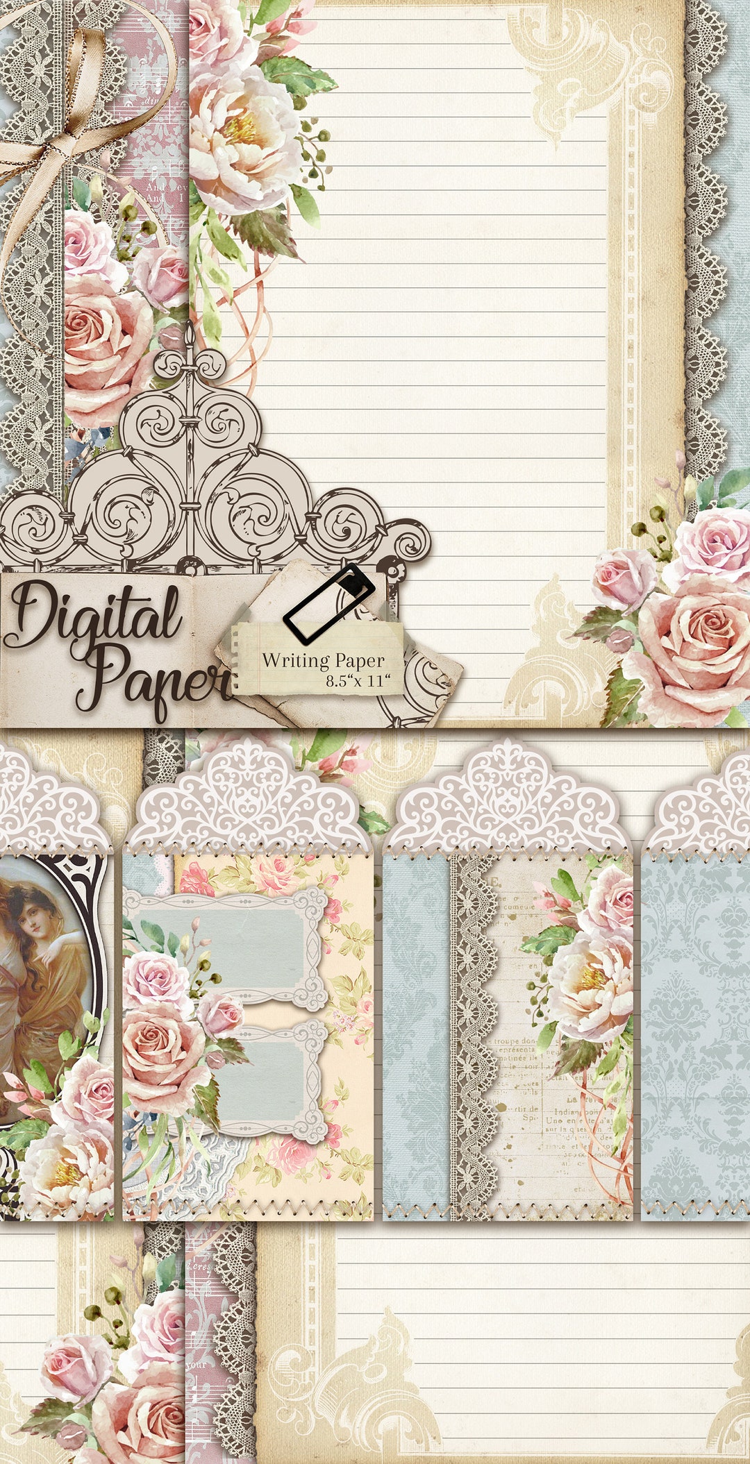 Printable Writing Paper, Digital Notebook, Ephemera, Journal Pages ...