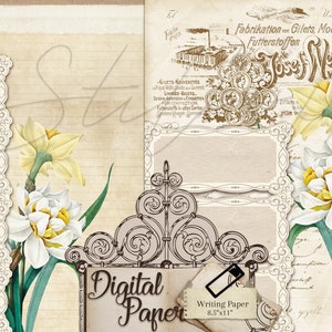 Printable Writing Paper digital Notebook Ephemera Journal | Etsy