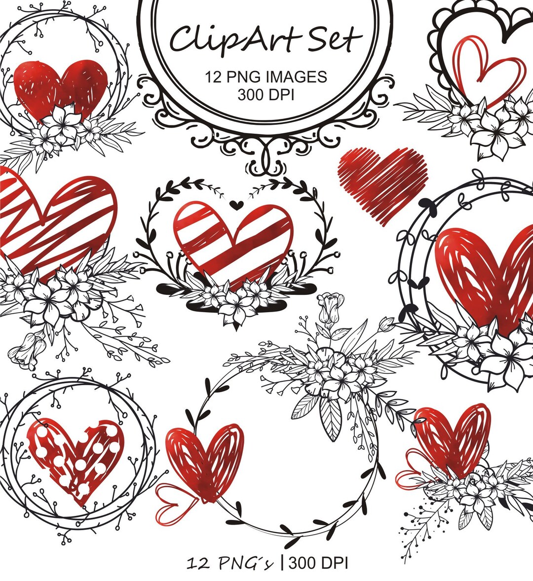 Digital Clipart Red Hearts Clip Art-valentine's Day-watercolor Clipart ...