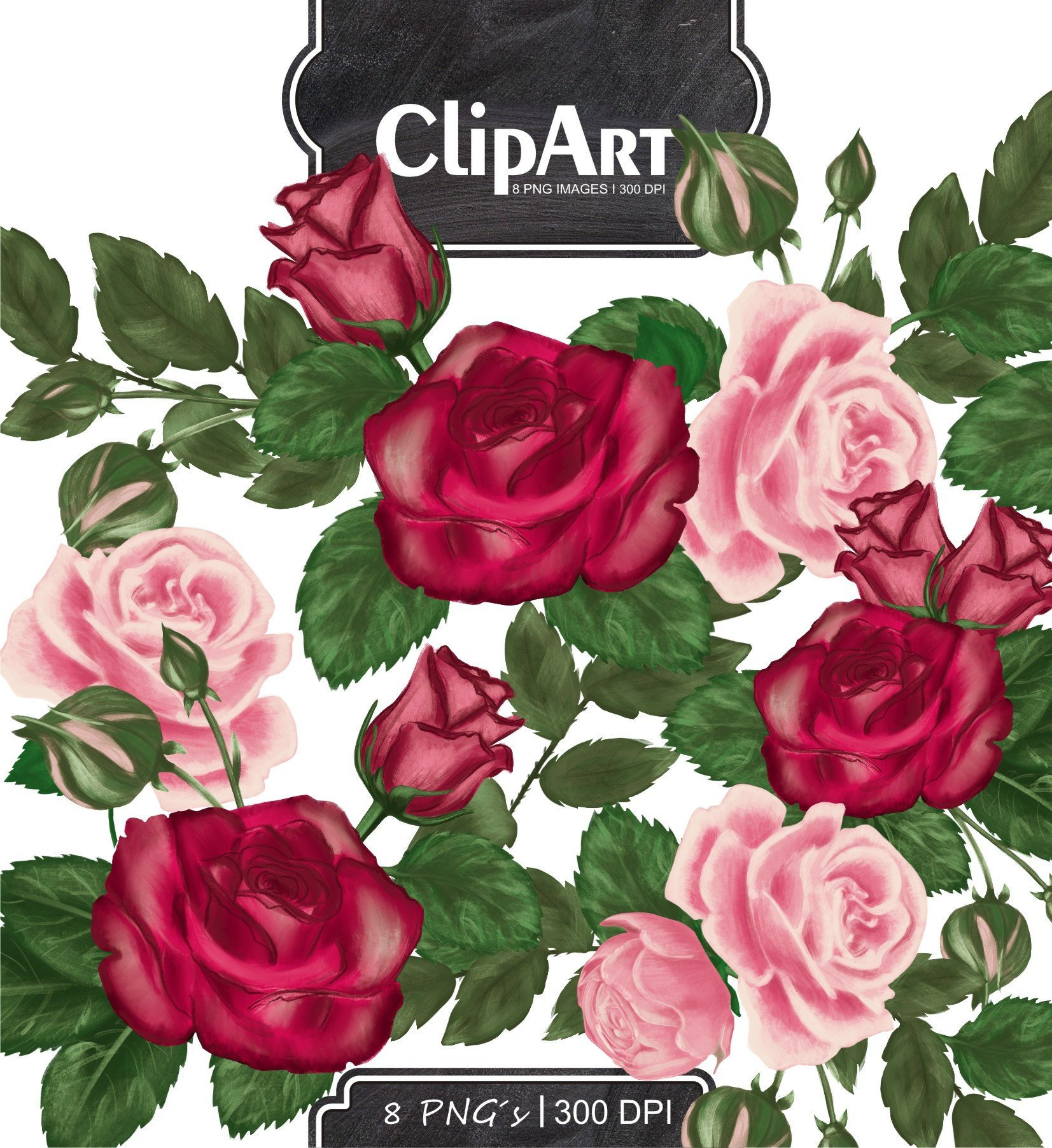 Clipart Rose, Valentine's Day-flower Clip Art Set scrapbook rose, Set01 ...