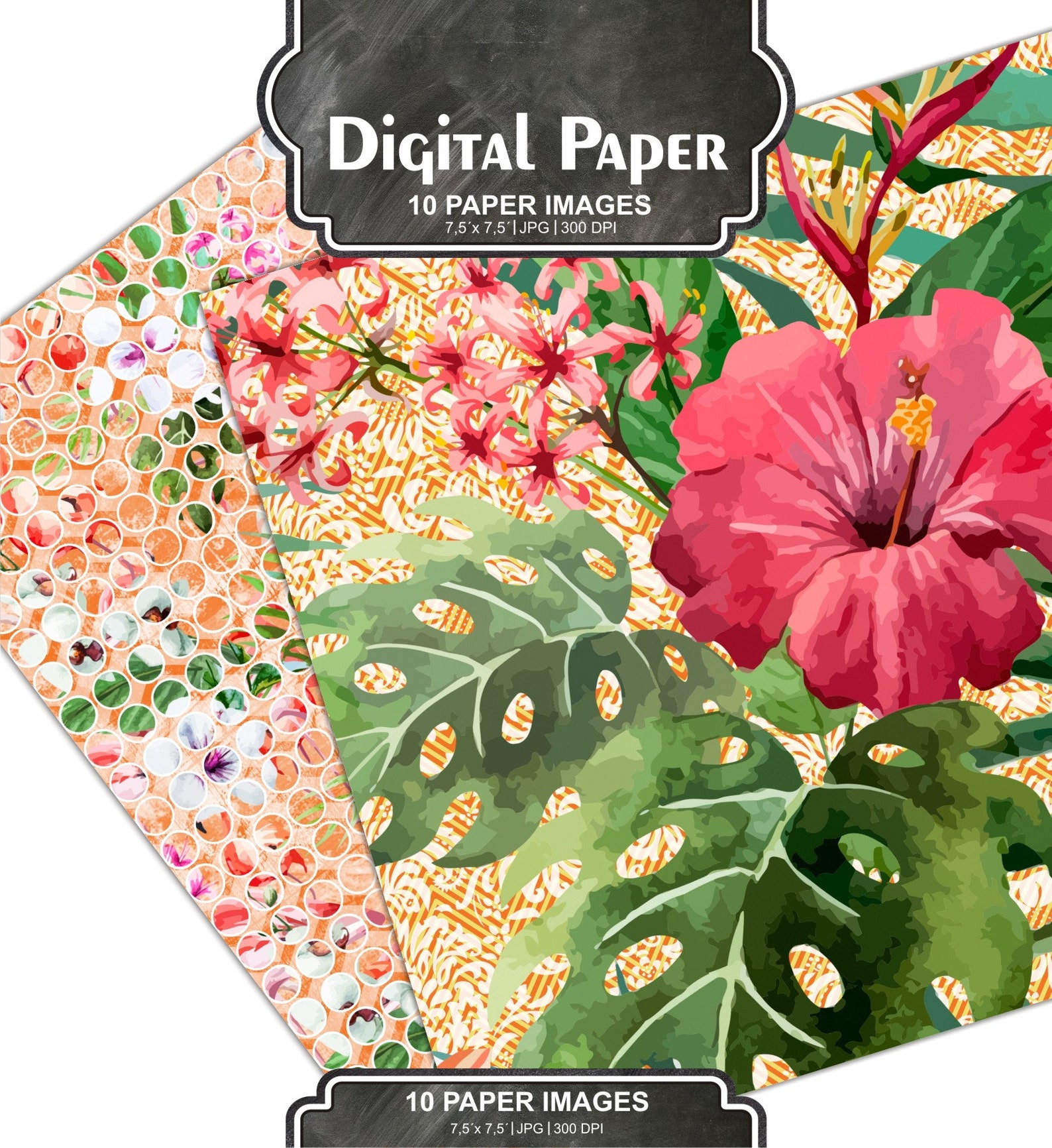 Tropical Summer Watercolor digital Paper Pack - Etsy