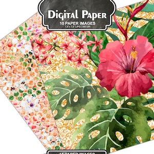 Tropical Summer Watercolor "digital Paper Pack" Instant Download Flower ...