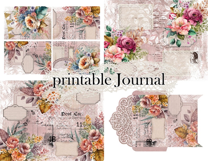 Printable Roses Journal Watercolor Aquarell Cards Junk - Etsy