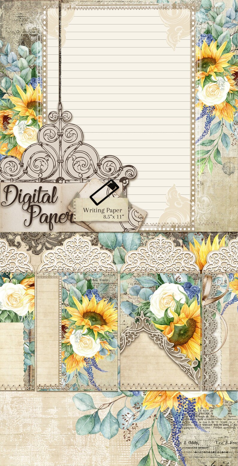 Printable Writing Paper Sunflower Digital Notebook - Etsy