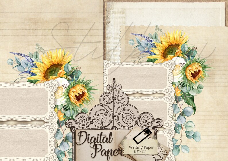 Printable Writing Paper Sunflower Digital Notebook | Etsy