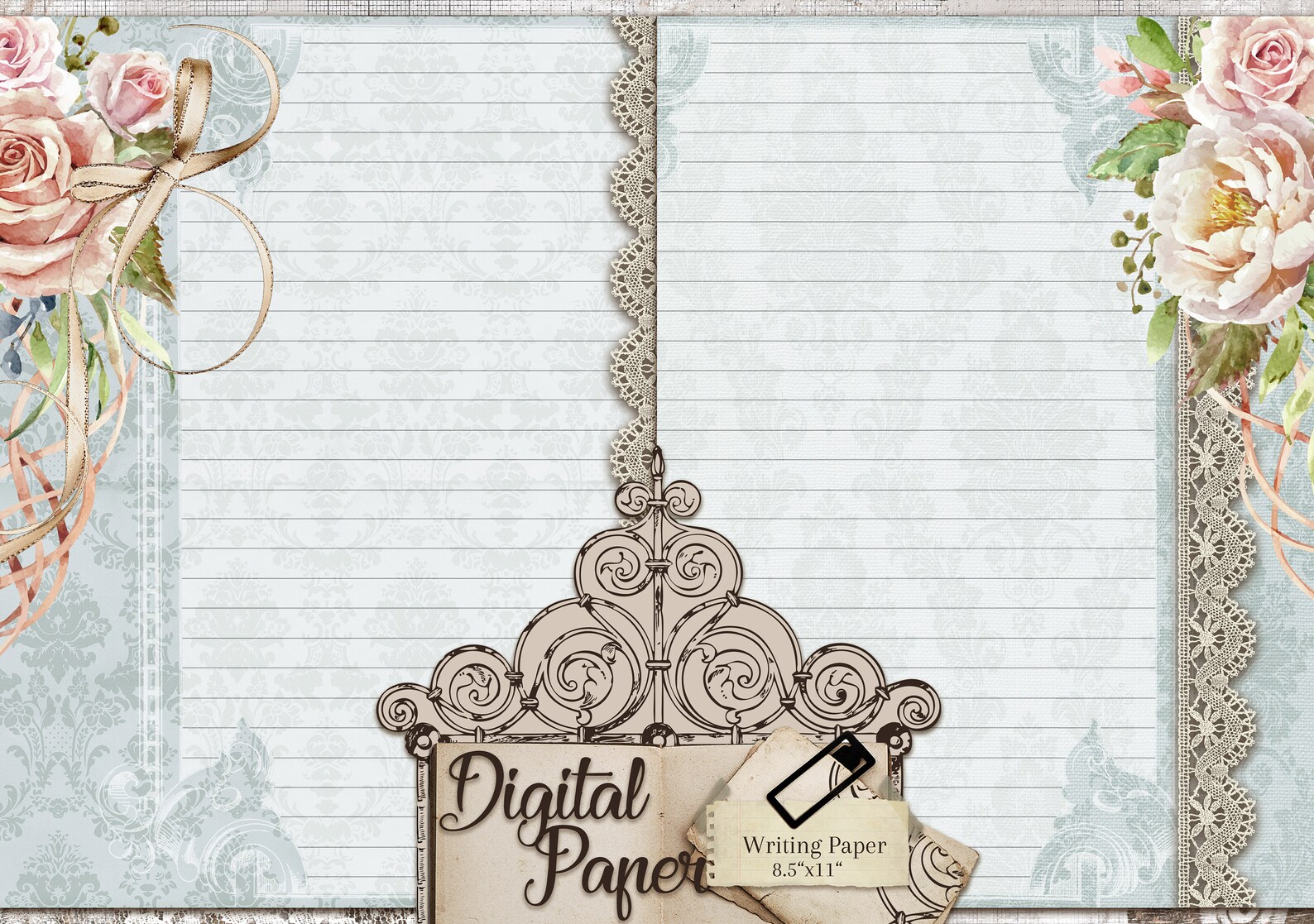 Printable Writing Paper, Digital Notebook, Ephemera, Journal Pages ...
