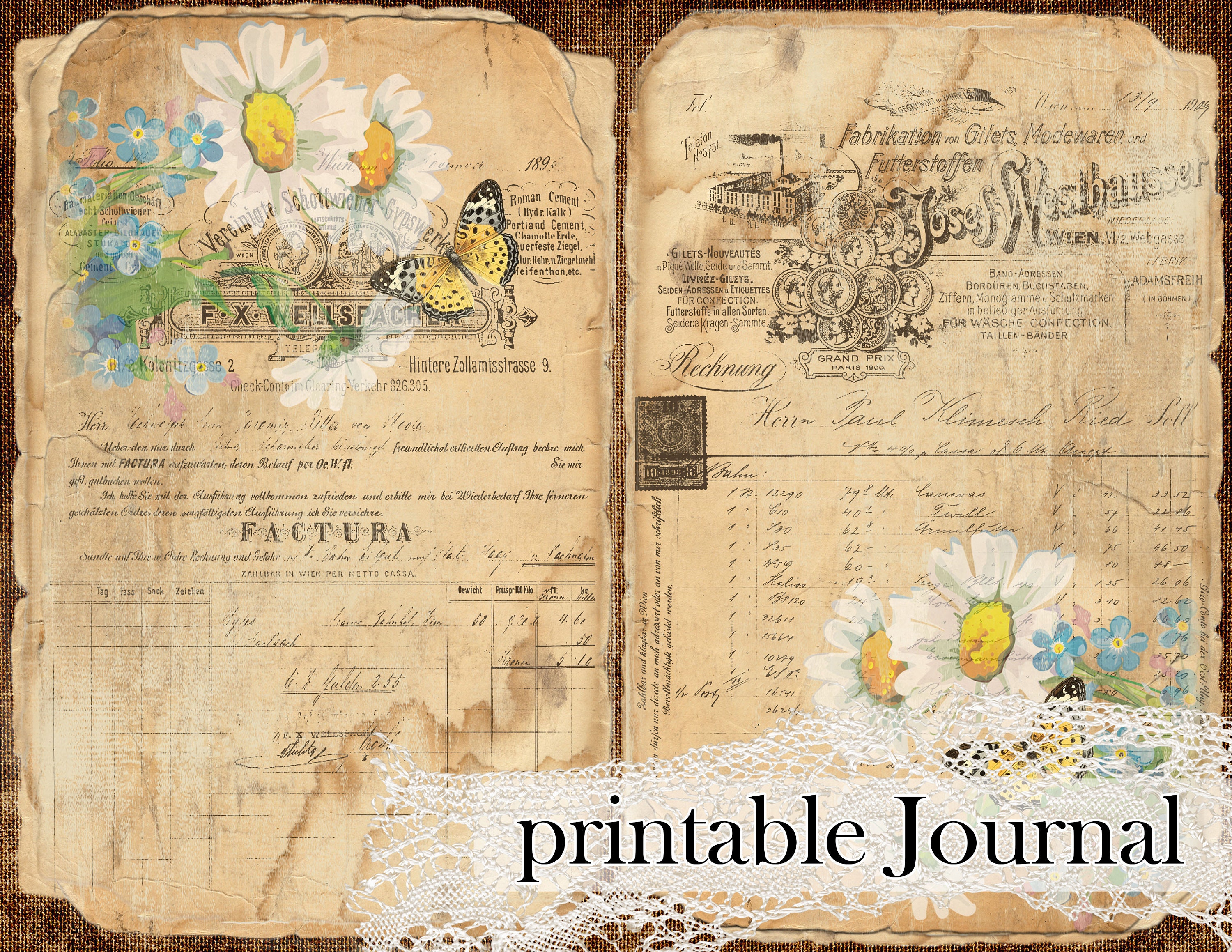 Printable Journal Kit, Ephemera Pack, Vintage Floral Printable Shabby ...