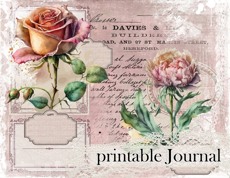 Printable Roses Journal Watercolor Aquarell Cards Junk - Etsy
