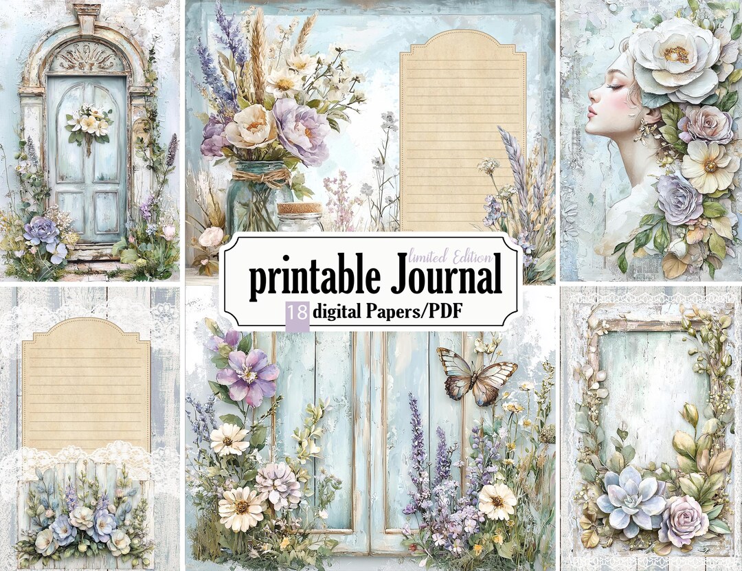 Printable Shabby Chic Flower Journal - 18 Pages PDF (8.5 X 11 Inches ...