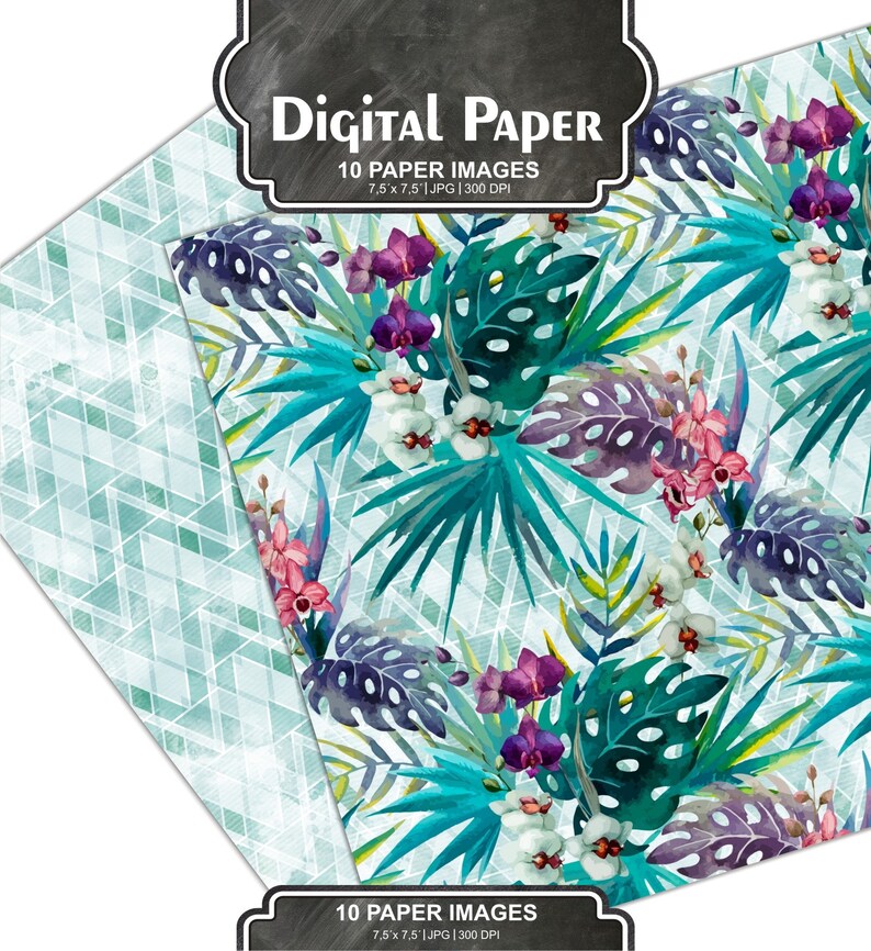 Tropical Summer Watercolor "digital Paper Pack" Instant Download Flower ...
