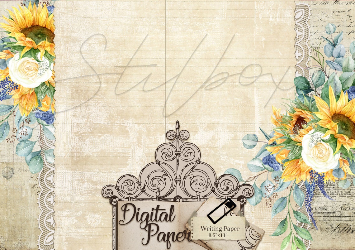 Printable Writing Paper Sunflower Digital Notebook | Etsy