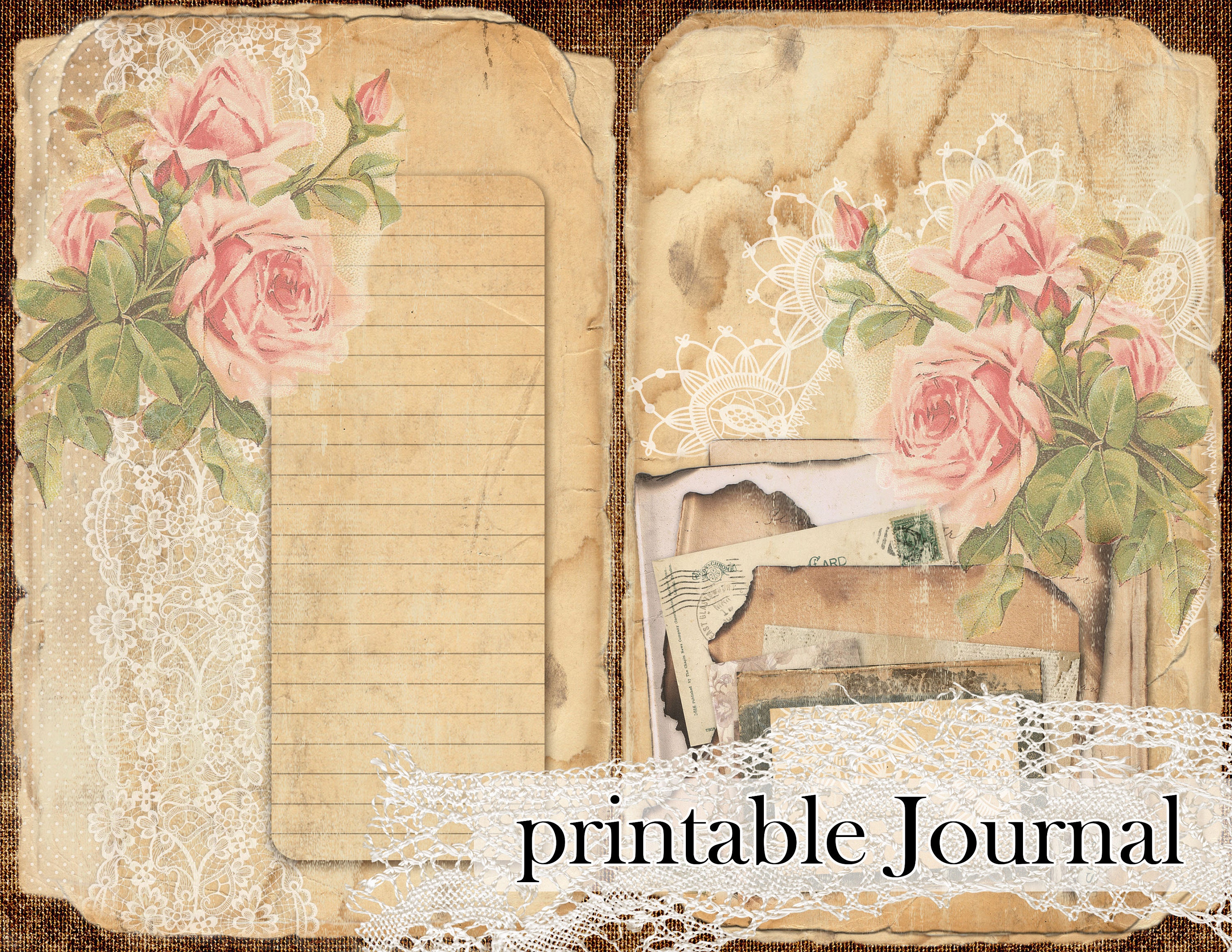 Printable Journal Kit, Rose Papers, Vintage Floral Shabby Chic Papers ...