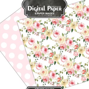 Rose Digital Paper Pack, Shabby Chic Papers, Background - Watercolor ...