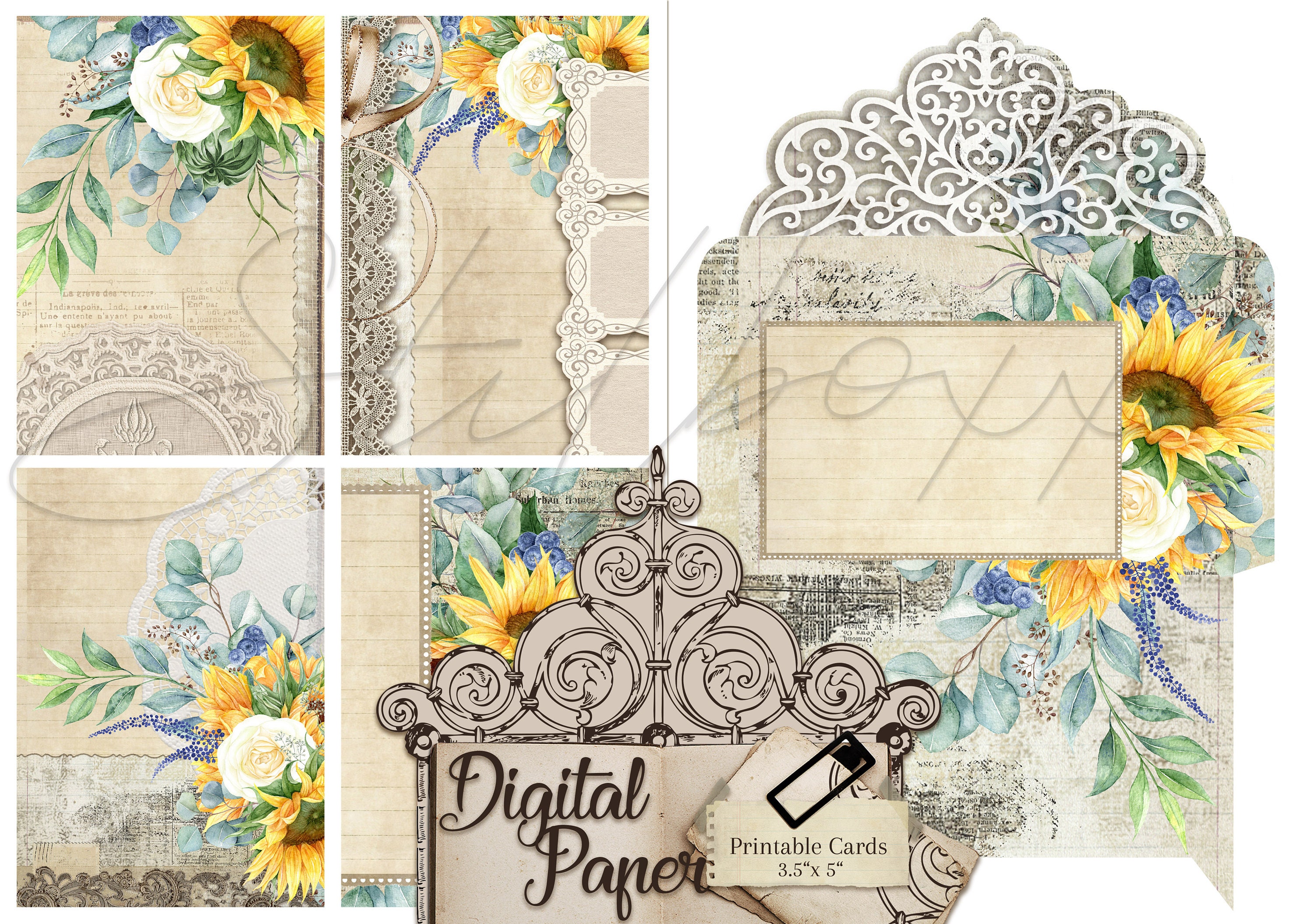 Sunflower, Journaling Cards, Printable Envelops, Pack 06 - Etsy
