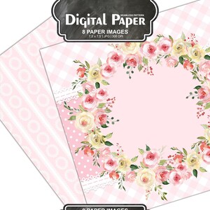 Rose Digital Paper Pack, Shabby Chic Papers, Background - Watercolor ...