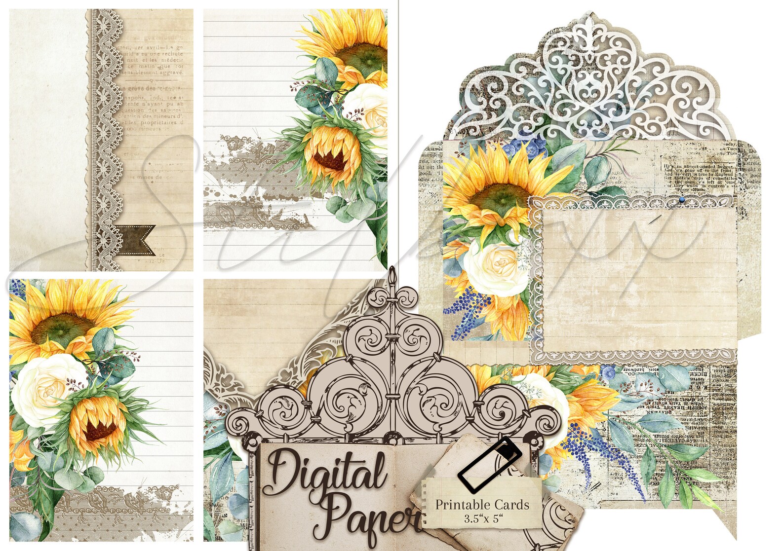 Sunflower Journaling Cards Printable Envelops Pack 06 | Etsy
