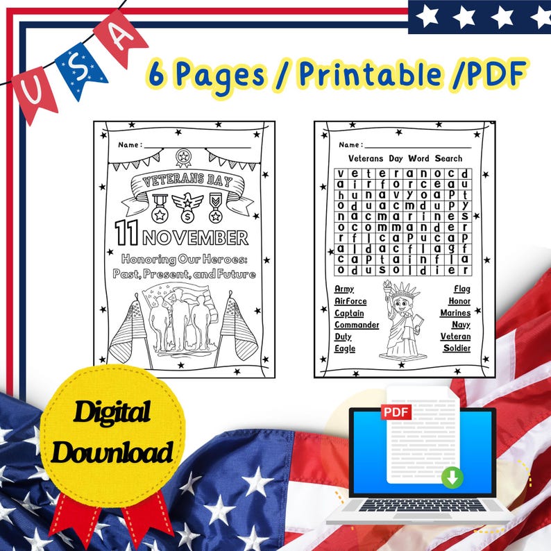 7 Printable Veterans Day Coloring, Letter, Word Searches /printable ...