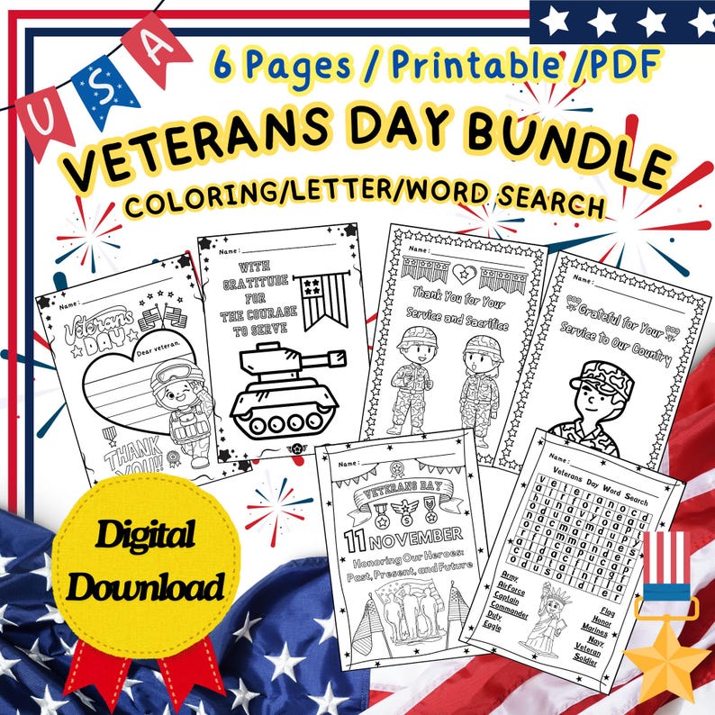 7 Printable Veterans Day Coloring, Letter, Word Searches /printable ...