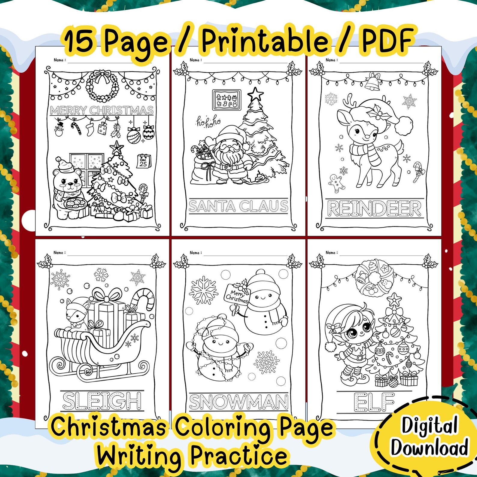 15 Printable Christmas Activities/ Coloring and Tracing Vocabulary ...