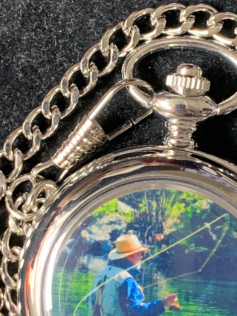 Fly Fishing Print Pocket Watch With Chain Silver | Etsy