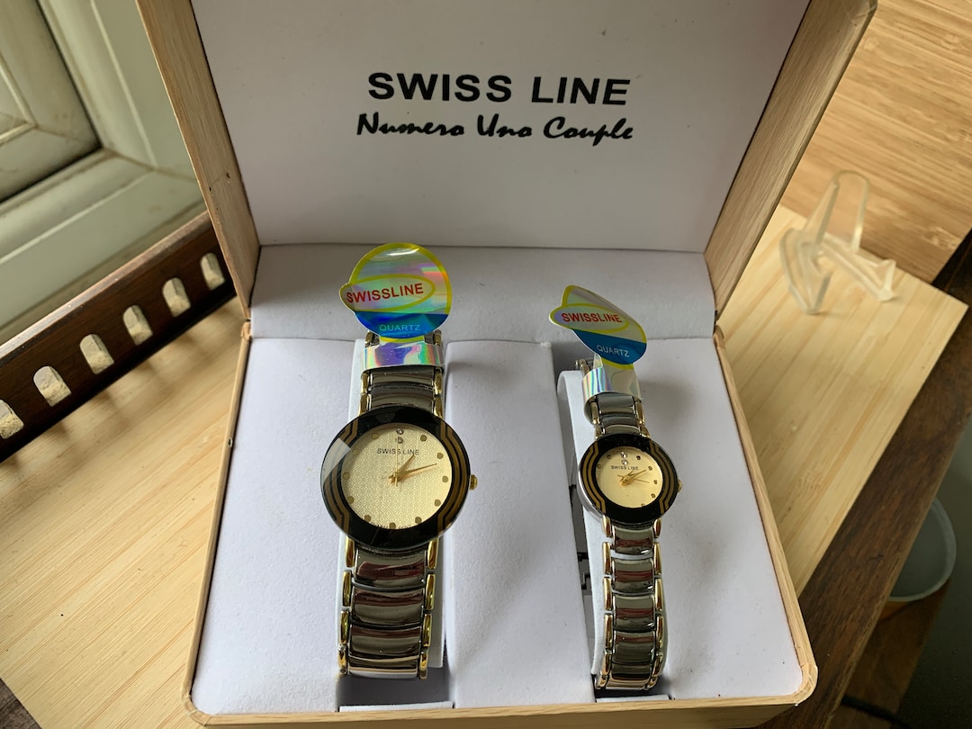 Swiss Line Numero Uno Couple Silver and Gold Tone Watch Set his and ...
