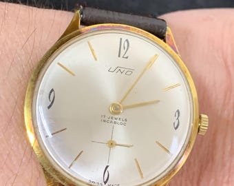Rare Vintage Uno 17 Jewels Gents Watch With Sub Second Dial in Original ...