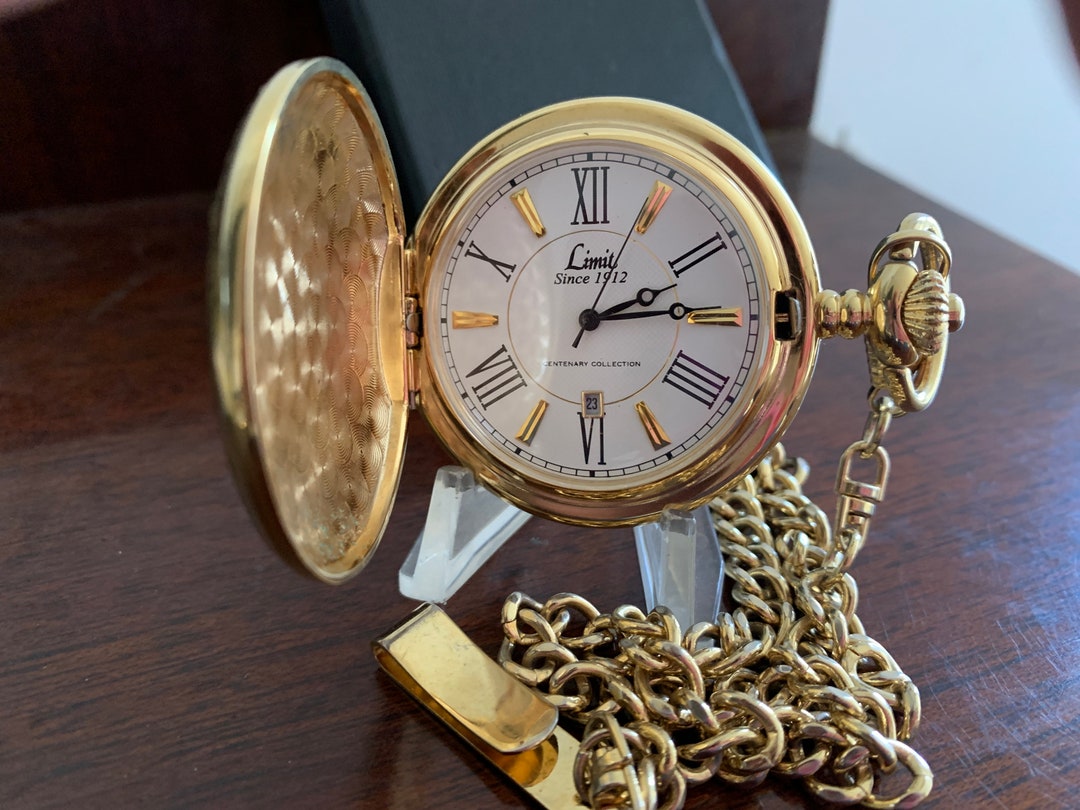 Limit Full Hunter Quartz Pocket Watch With Date and Chain - Etsy