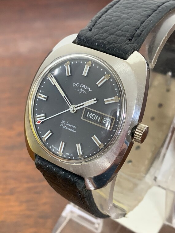 Rare Vintage Rotary Mens Grey Dial Automatic 21 Jewel… - Gem
