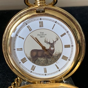 Franklin Mint 10 Point Buck Pocket Watch Keeps Good Time With Chain and ...
