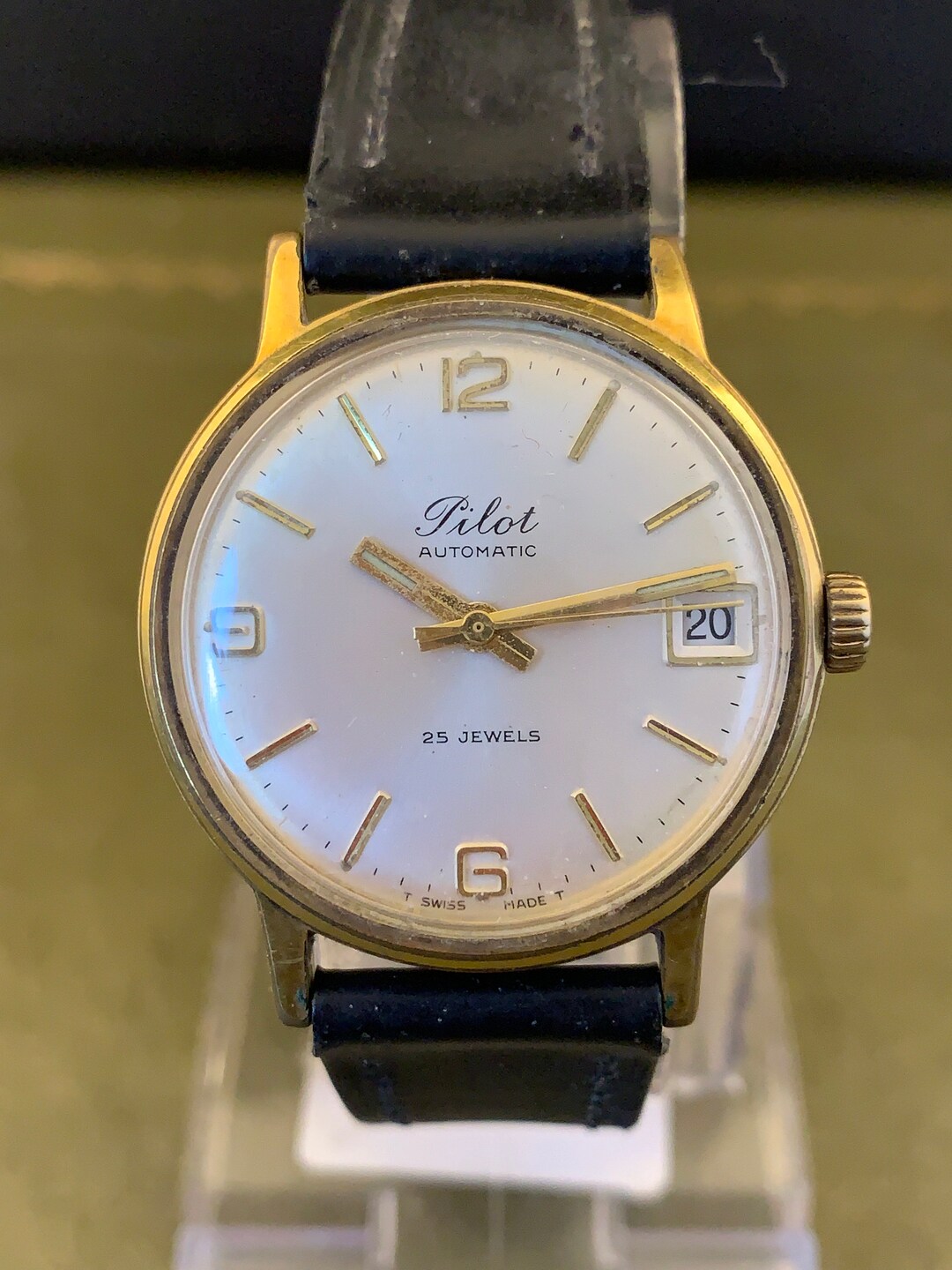 Gents Pilot Geneva Automatic Watch Incabloc 25 Jewels With Date at 3 - Etsy