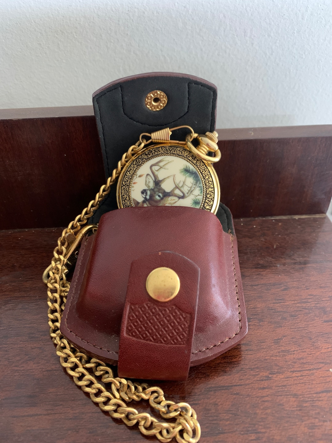 Franklin Mint 10 Point Buck Pocket Watch Keeps Good Time With Chain and ...