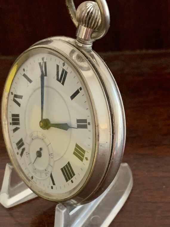 Vintage Chrome Pocket Watch With large Roman Numeral… - Gem