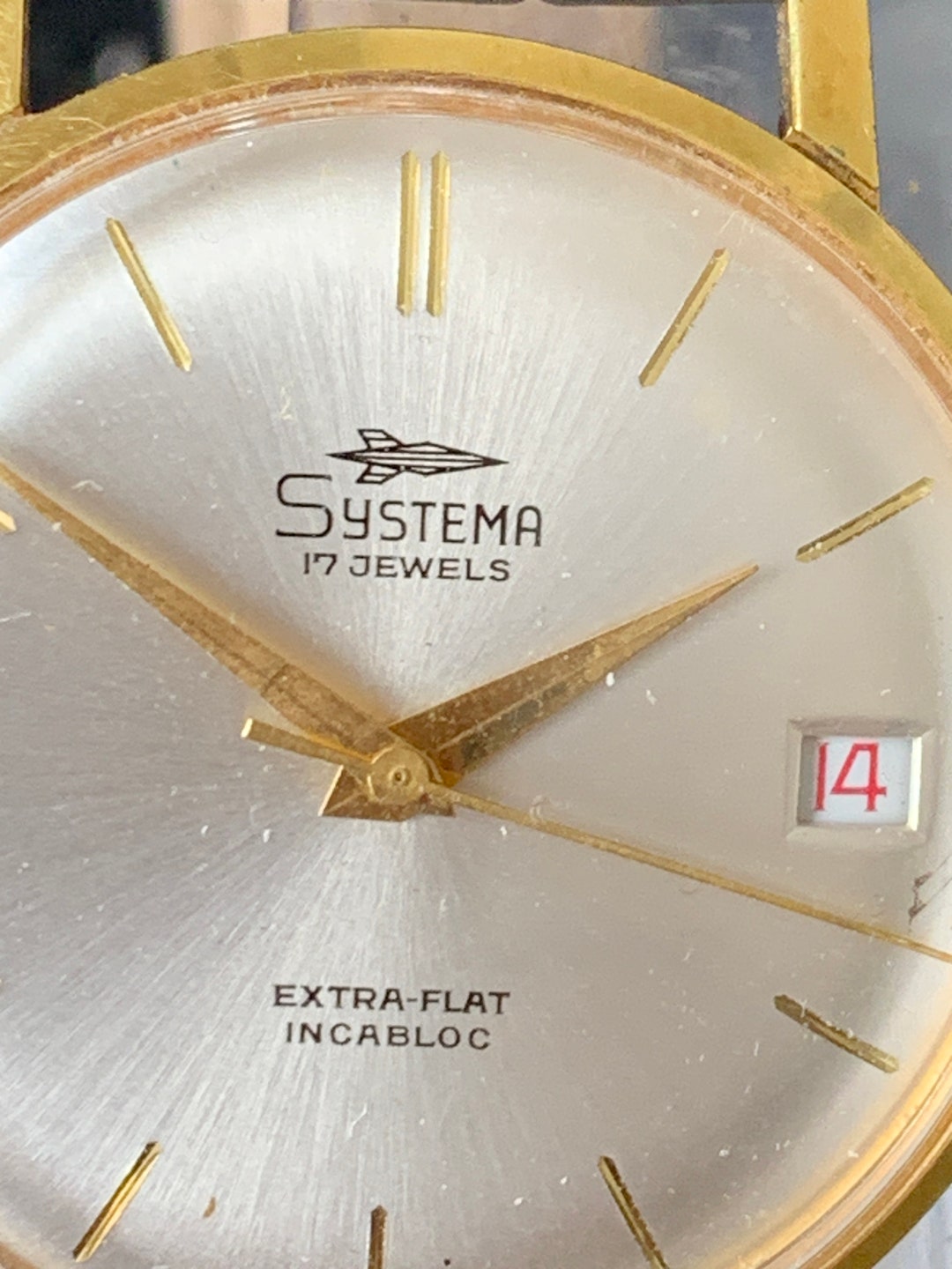 Vintage Mens Gold Plated Systema Extra Flat Incabloc Date Wrist Watch ...