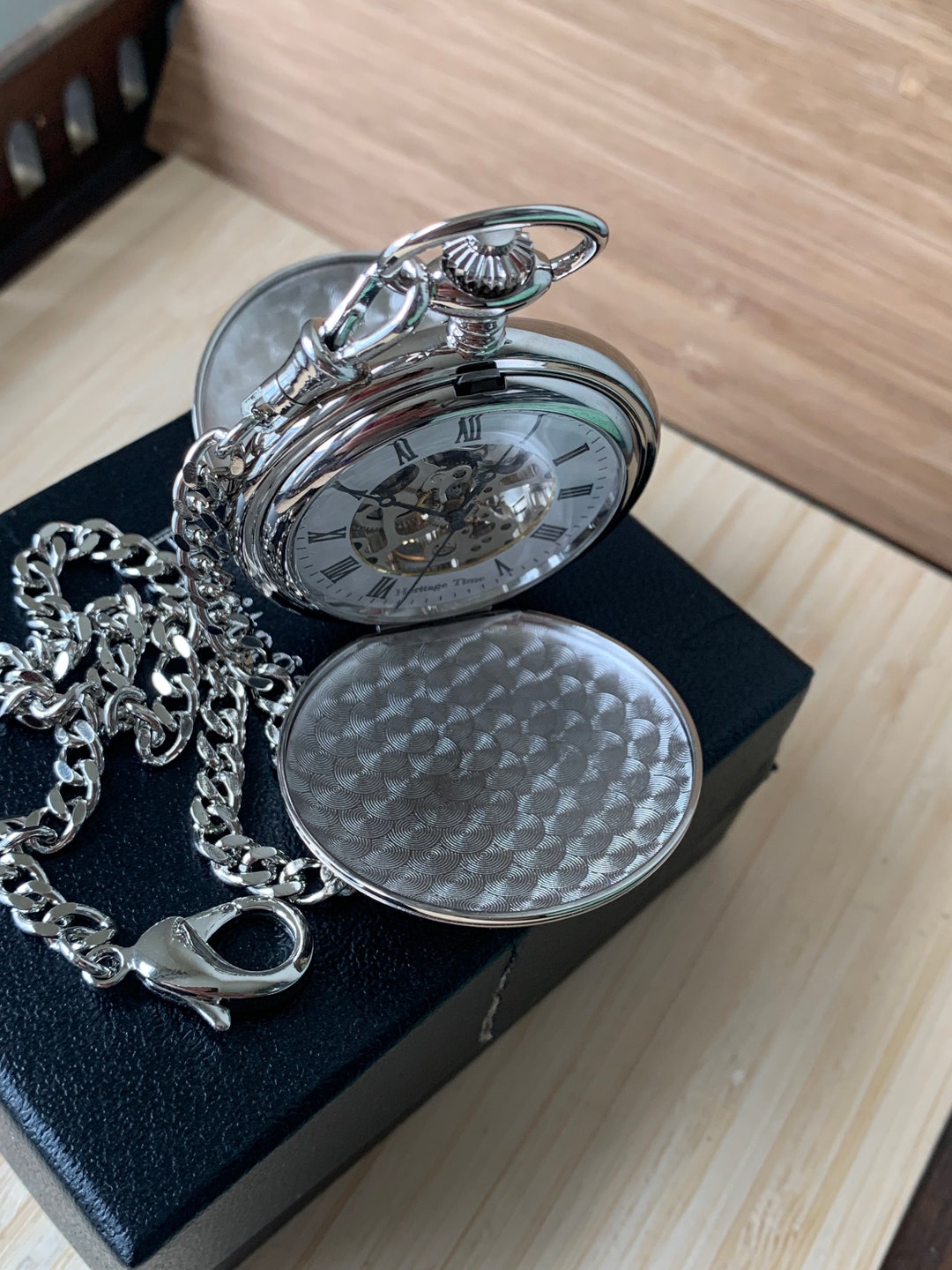HERITAGE TIME Double Opening Full Hunter Skeleton Pocket Watch and ...