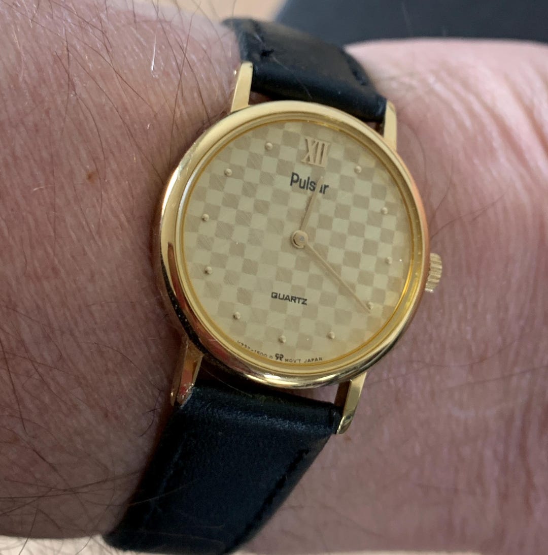 Vintage Pulsar by Seiko Ladies Quartz Watch Gold Tone Checkered Dial ...