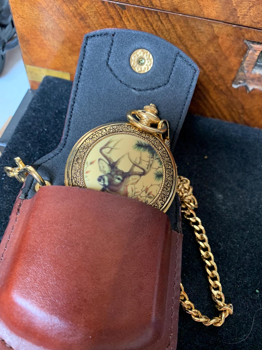 Franklin Mint 10 Point Buck Pocket Watch Keeps Good Time With Chain and ...