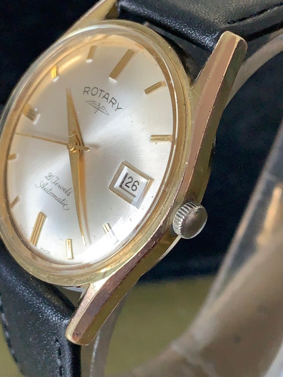 Vintage Rotary Mens Automatic 21 Jewels Date Gold Pla… - Gem