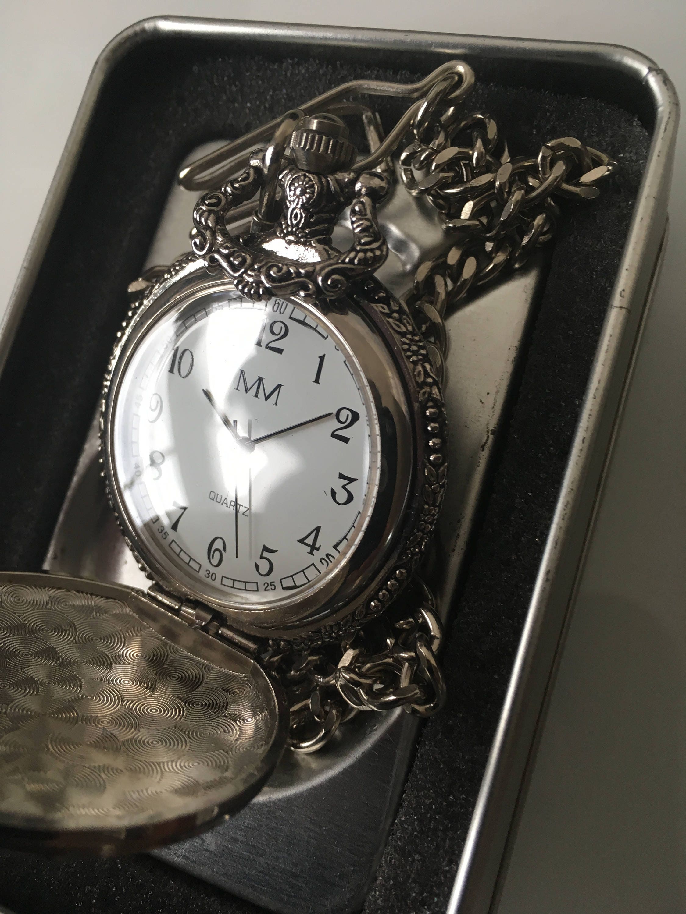MM DAD Front Cover Design Gents Silver Tone Quartz Pocket - Etsy
