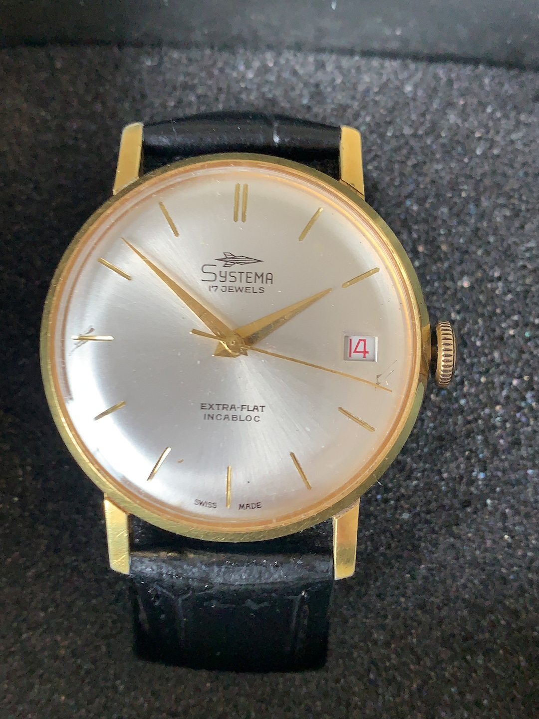 Vintage Mens Gold Plated Systema Extra Flat Incabloc Date Wrist Watch ...