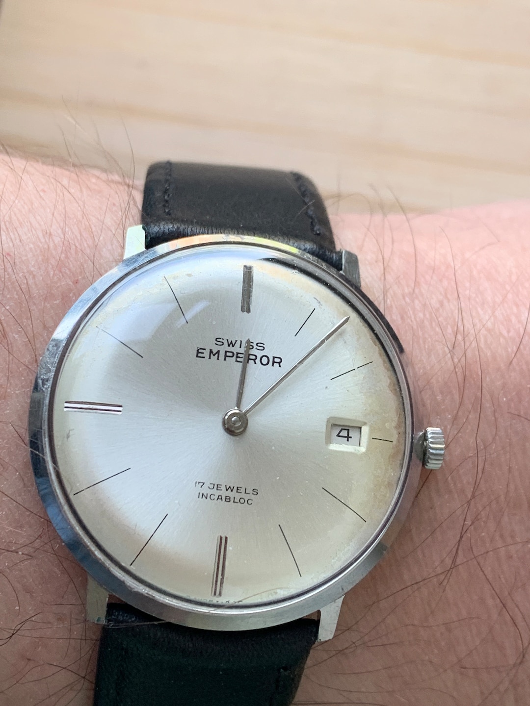 1960s Swiss Emperor Men's Thin All Stainless Steel Dress Watch 17 ...