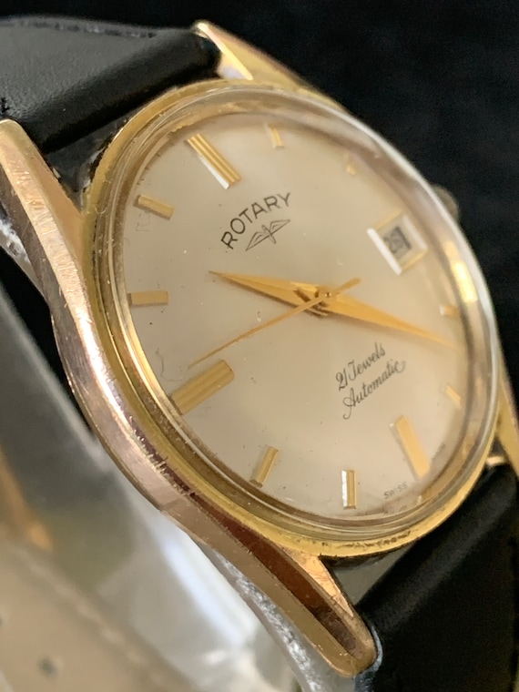 Vintage Rotary Mens Automatic 21 Jewels Date Gold Pla… - Gem