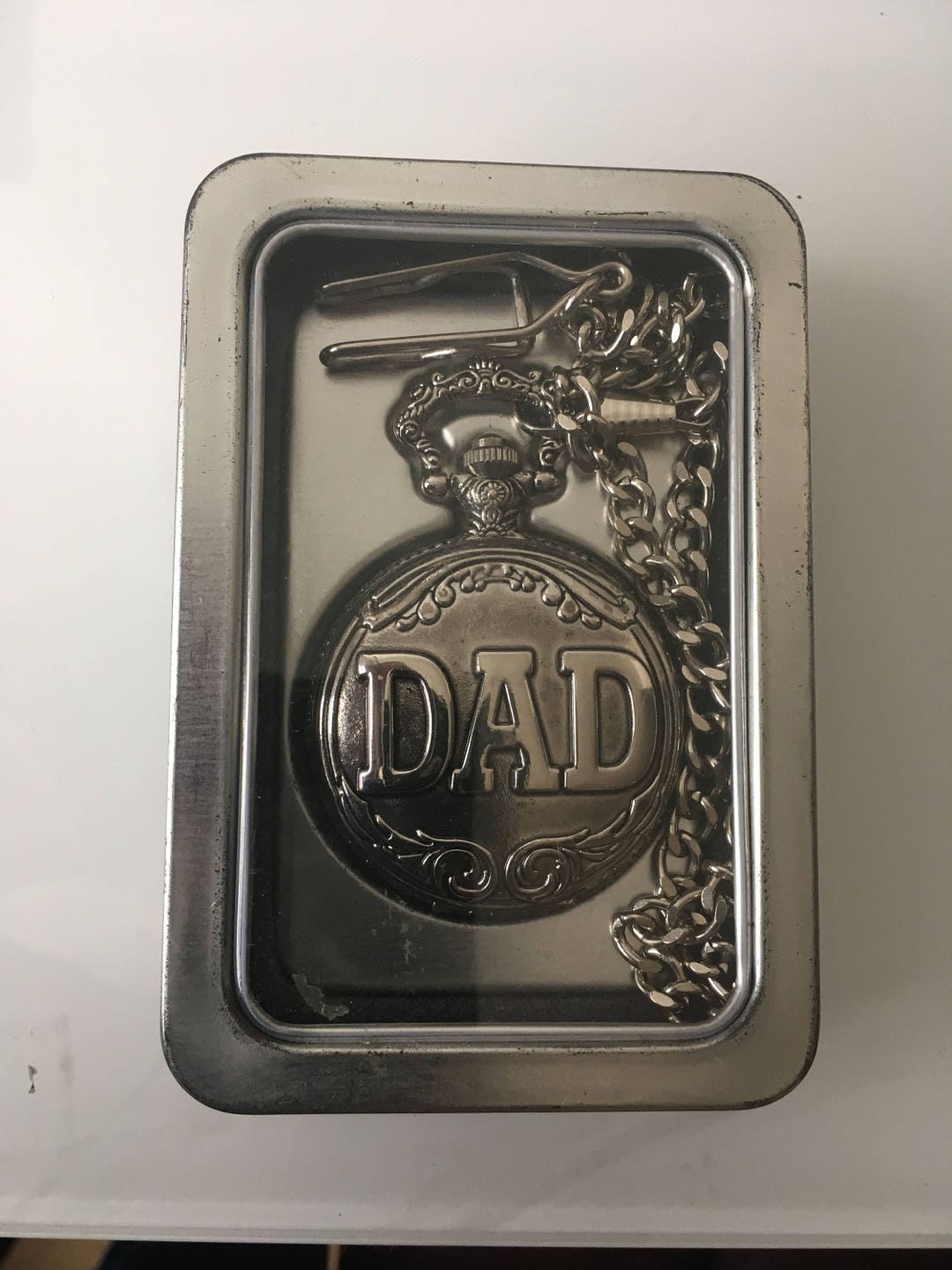 MM DAD Front Cover Design Gents Silver Tone Quartz Pocket Watch With ...