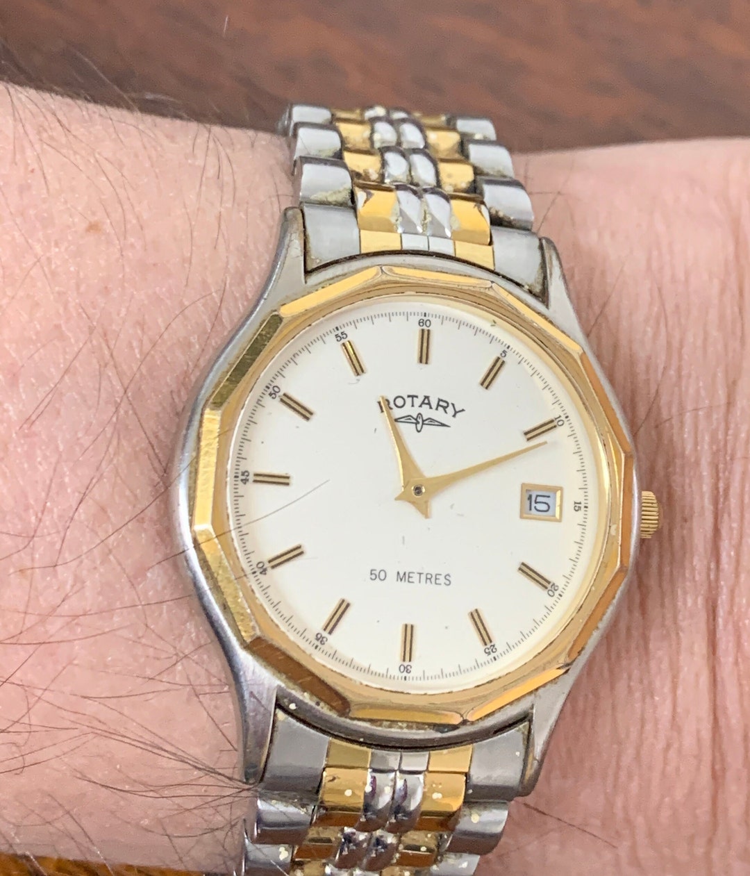 Vintage ROTARY QUARTZ Two Tone Watch, With Dodecagon Gold Tone Bezel ...