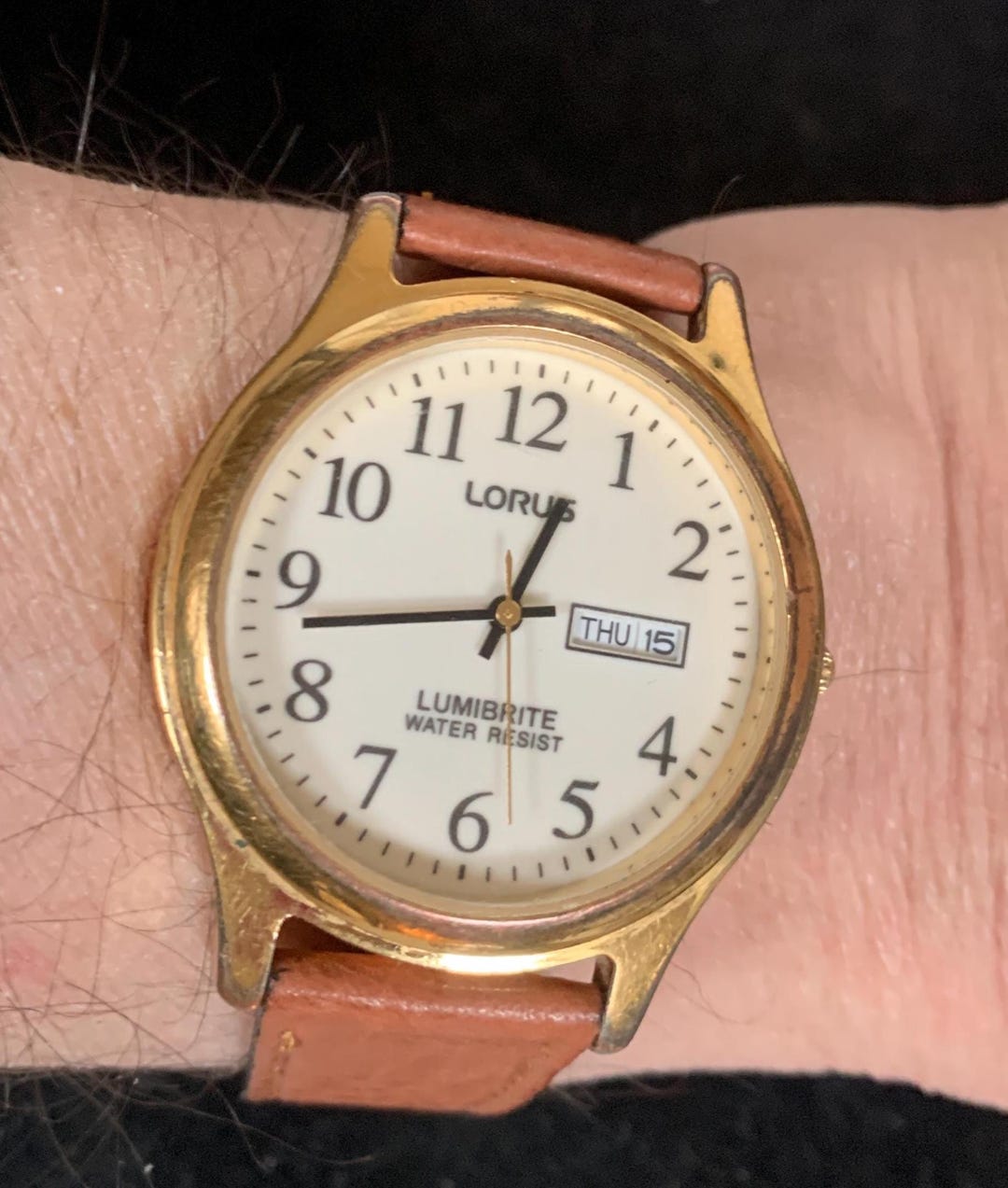 Lorus by Seiko Lumibrite Gold Gold Tone Day Date Men's Watch VX33 ...