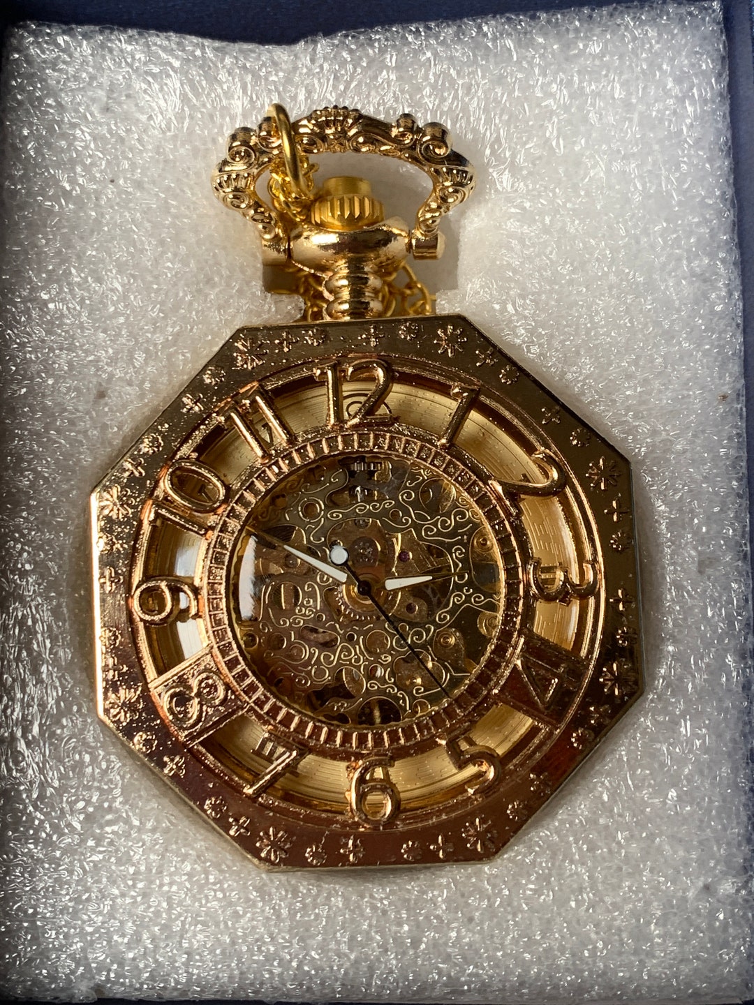 8 Sided Strada Half Hunter Style Mechanical Pocket Watch, Gold Tone ...