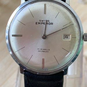 1960s Swiss Emperor Men's Thin All Stainless Steel Dress Watch 17 ...