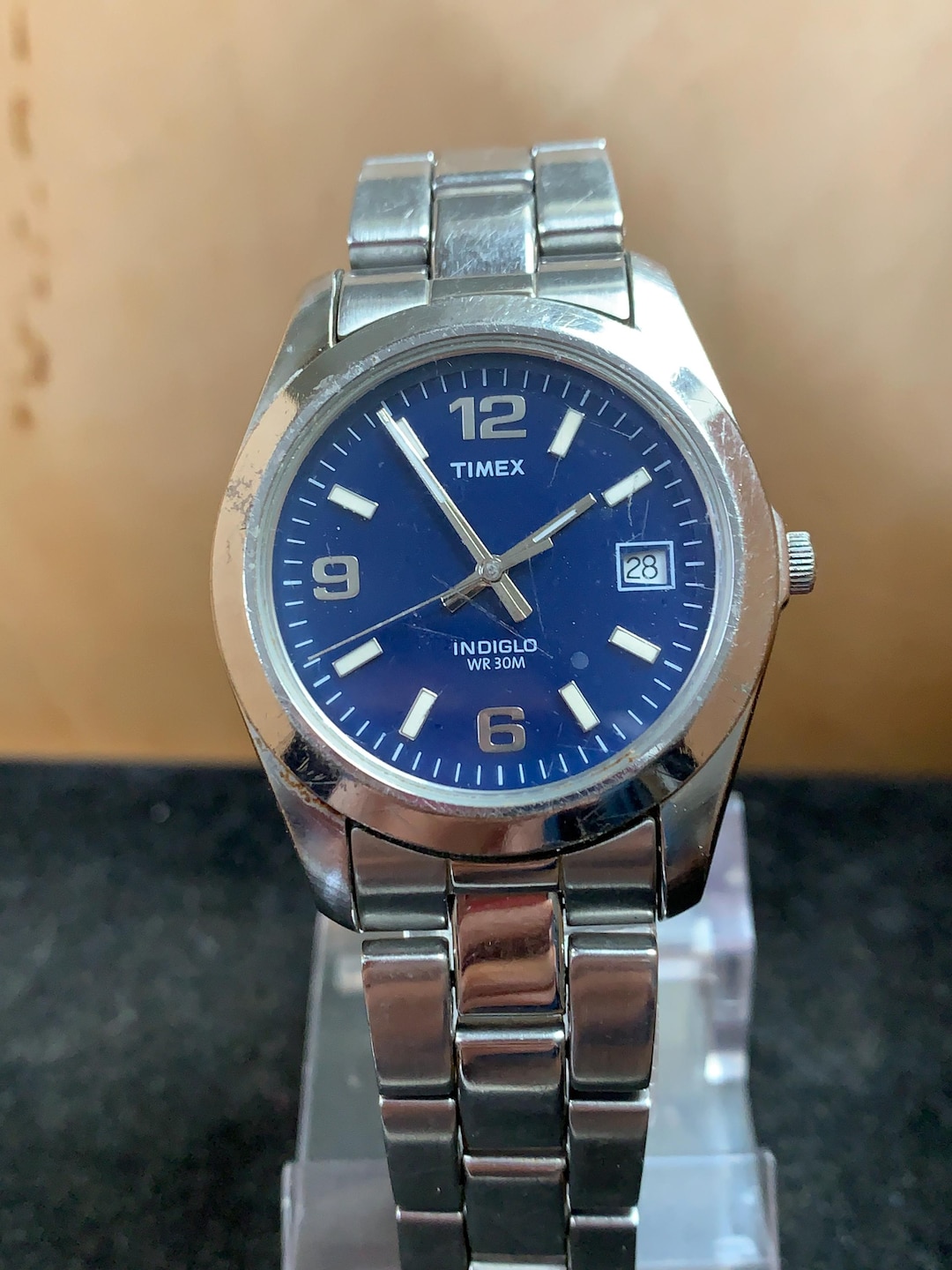 Timex Indiglo Blue Dial Stainless Steel Cased Quartz Date WR 30M CR ...