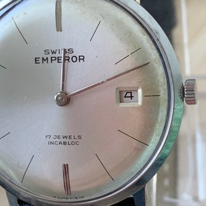 1960s Swiss Emperor Men's Thin All Stainless Steel Dress Watch 17 ...