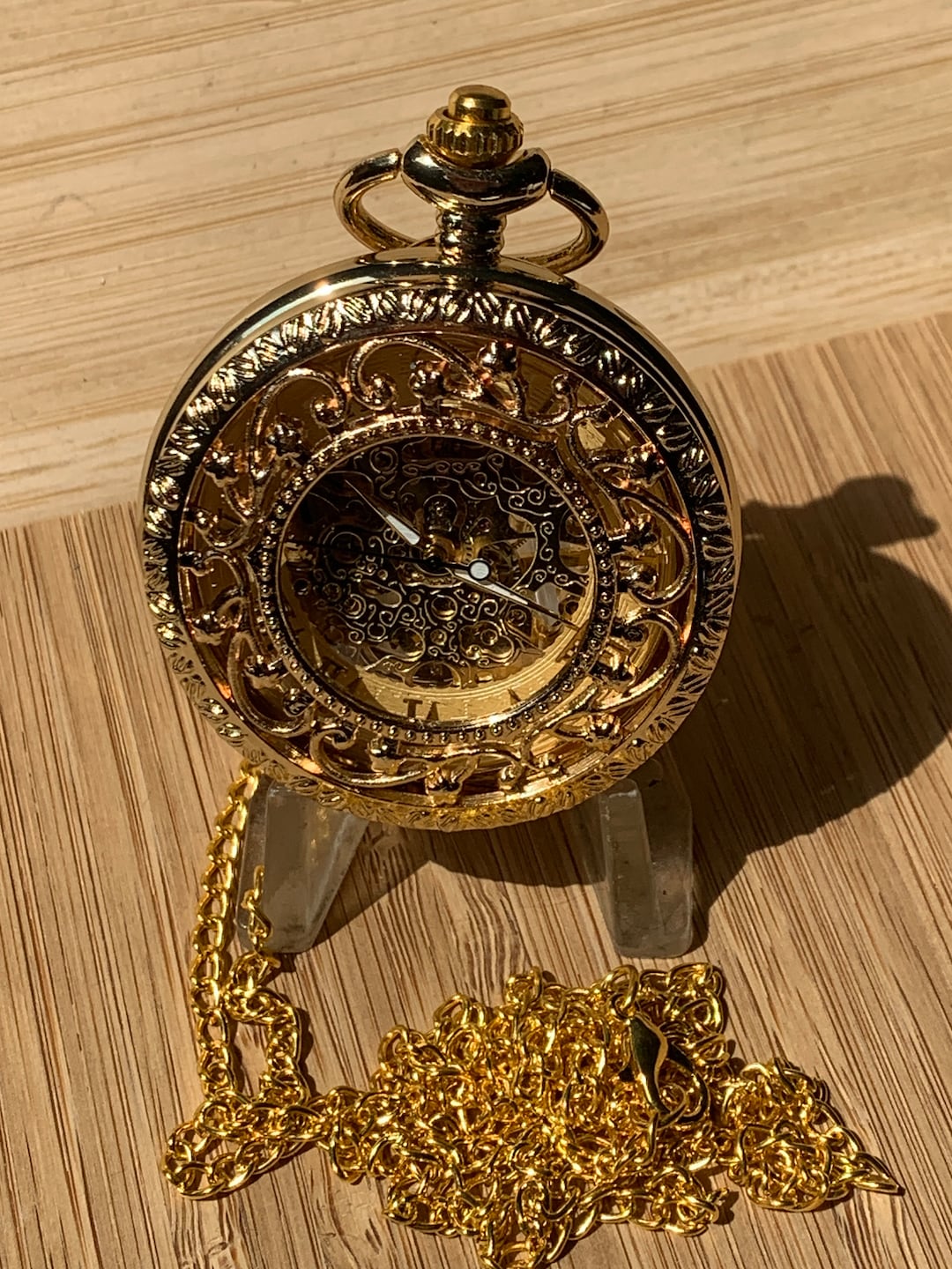 Strada Half Hunter Style Mechanical Pocket Watch With Gold Tone Pierced ...